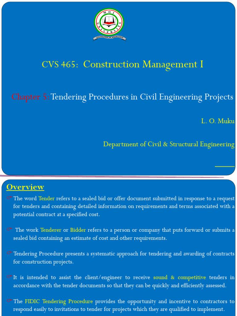 Lecture 5. Tendering Procedures in Civil Engineering Projects | PDF
