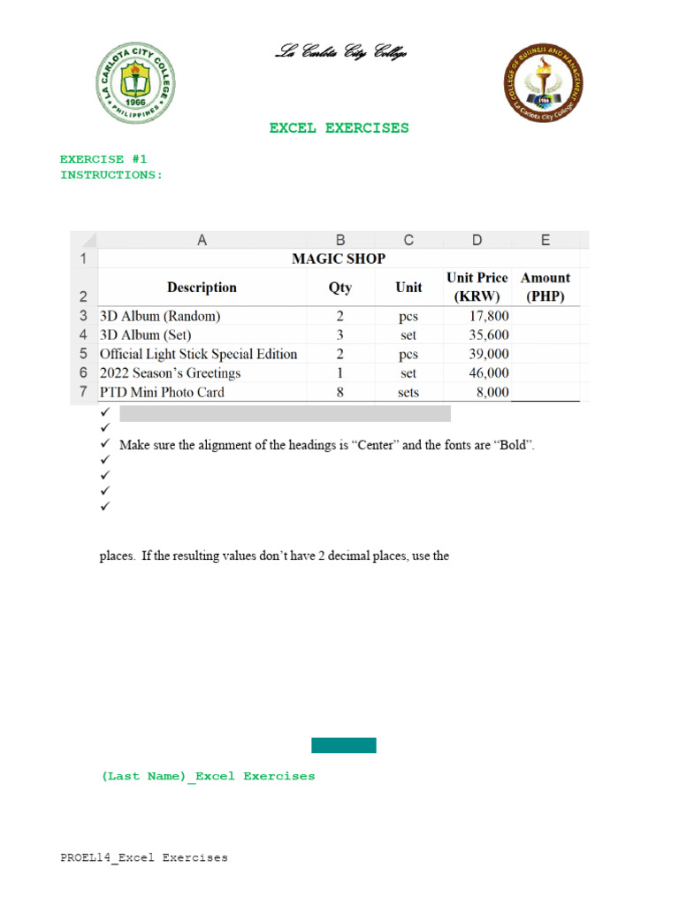 Excel Exercises - 2024 Midterm | PDF | Microsoft Excel