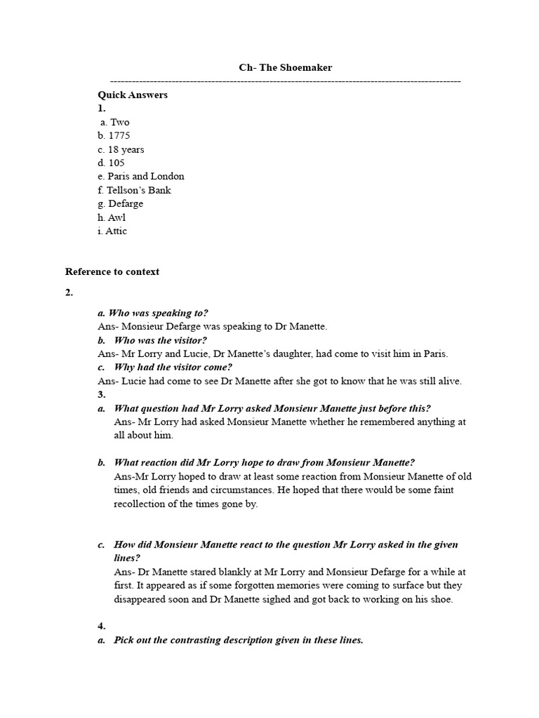 The Shoemaker Questions Answers | PDF | Psychology