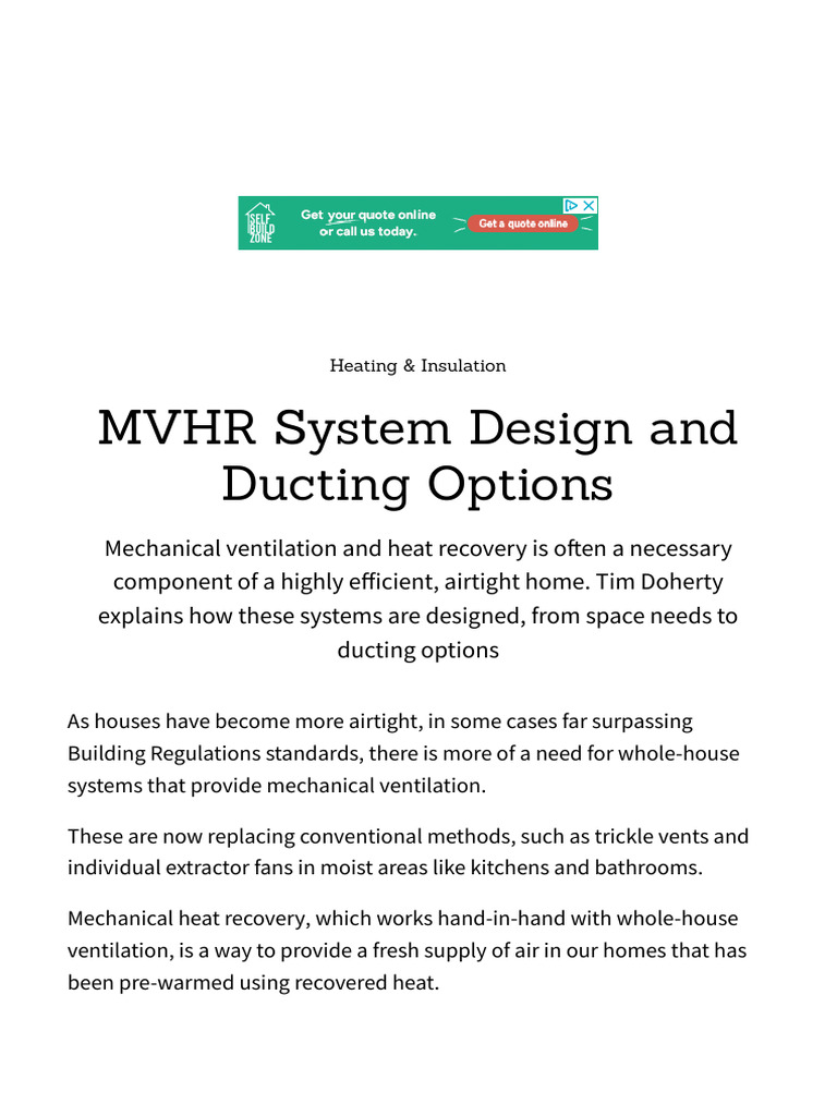 MVHR System Design & Ducting Guide | PDF | Home Appliance | Mechanical ...