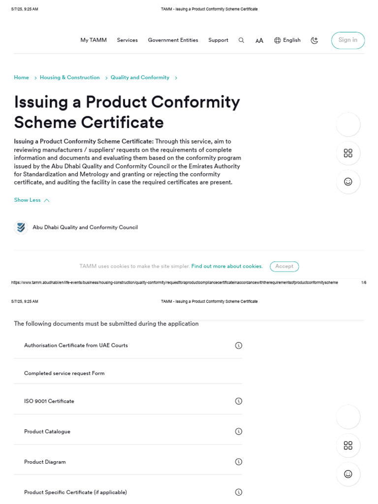 TAMM - Issuing A Product Conformity Scheme Certificate | PDF