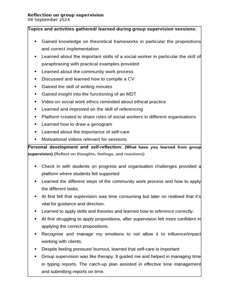Reflection On Group Supervision | PDF