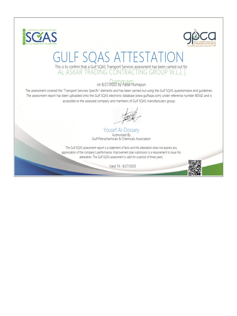 Gulf SQAS Certificate. | PDF