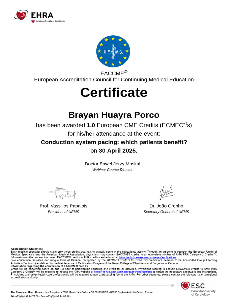 Conduction System Pacing - Which Patients Benefit - CME-Certificate | PDF | Physician | American ...