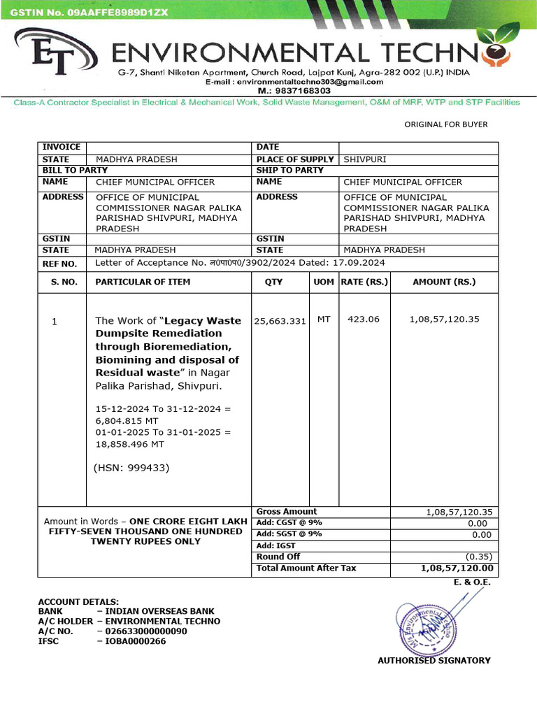 First Running Bill - Shivprui - Performa Invoice - 002 | PDF