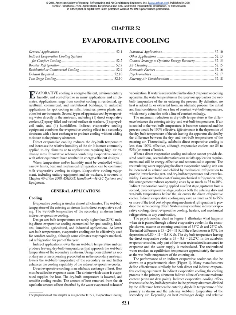 Ashrae 2011 Evaporative Cooling | PDF | Heat Exchanger | Humidity