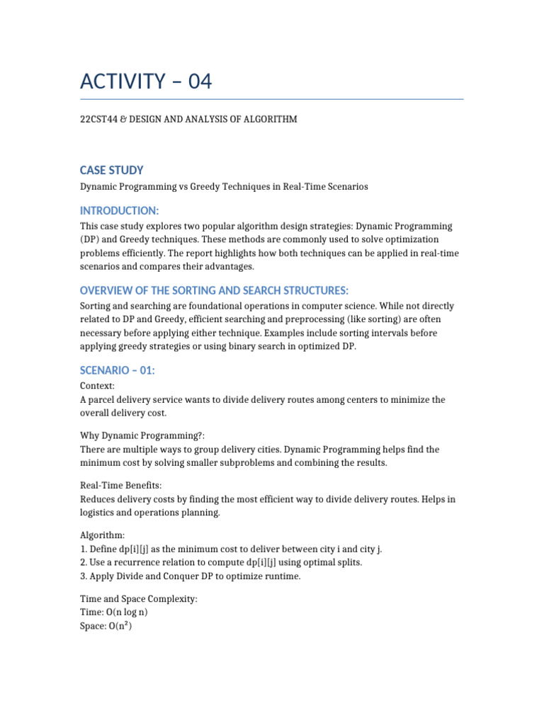 DAA Activity 04 Tharunkumar | PDF | Dynamic Programming | Time Complexity