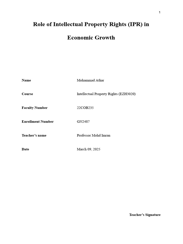 IPR's Role in Economic Development | PDF | Intellectual Property ...
