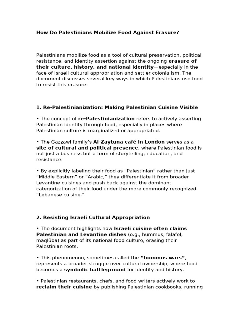How Do Palestinians Mobilize Food Against Erasure | PDF | Palestinians ...