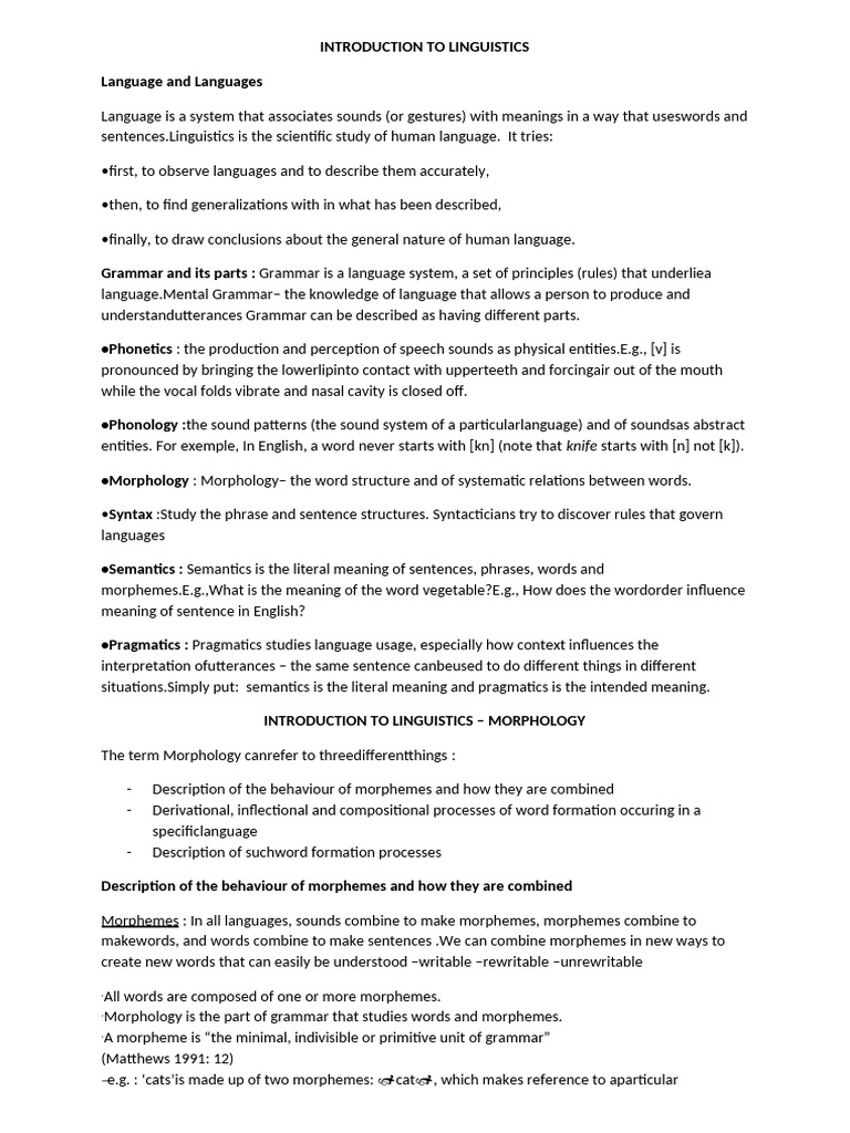 Introduction To Linguistics | PDF | Word | Semantics