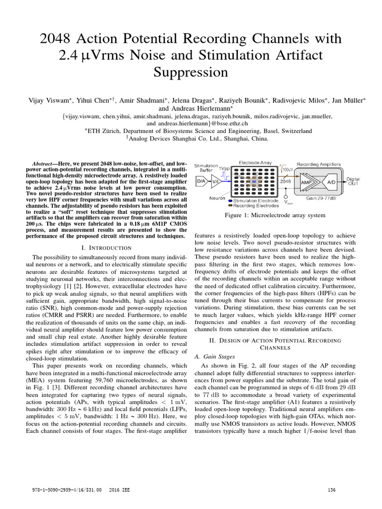 2048 Action Potential Recording Channels With 2.4 Vrms Noise and ...