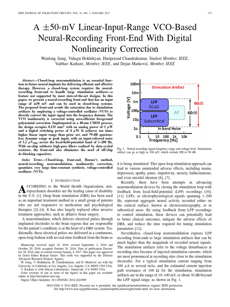 A 50-mV Linear-Input-Range VCO-Based Neural-Recording Front-End With Digital Nonlinearity ...