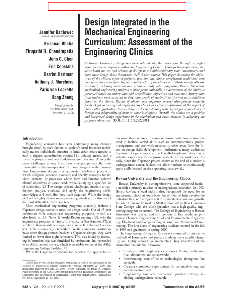 Design Integrated in The Mechanical Engineering Curriculum - Asses ...