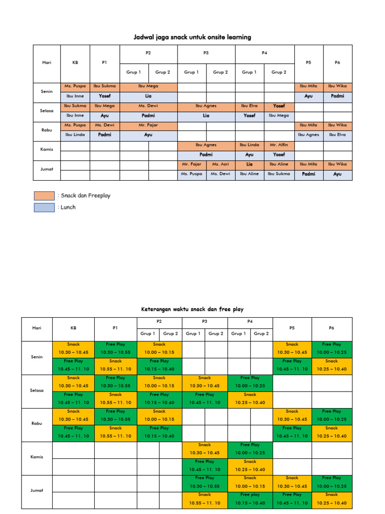 Jadwal Jaga Snack Dan Lunch Stage 2 | PDF