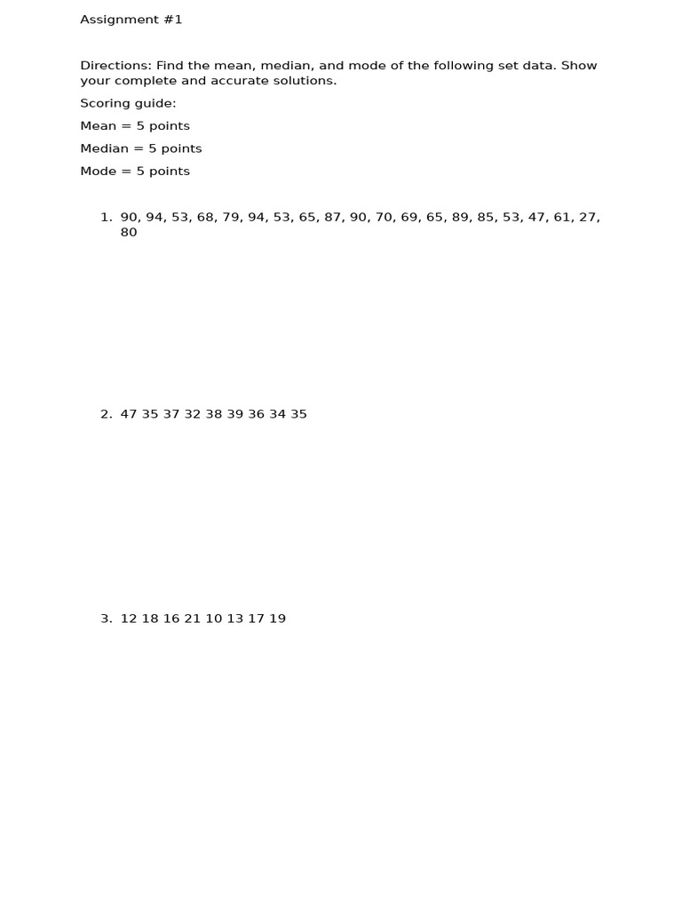 Assignment 1 Mean Median And Mode Pdf