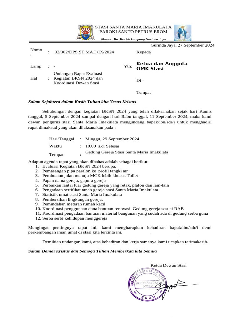 Undangan OMK Evaluasi | PDF