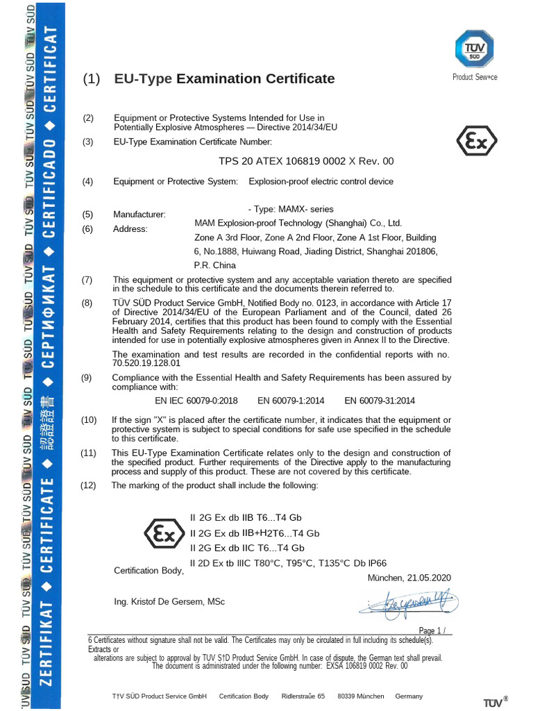 TPS 20 ATEX 106819 0002 X Rev. 00 (MAMX Aluminium Alloy Enclosure) | PDF