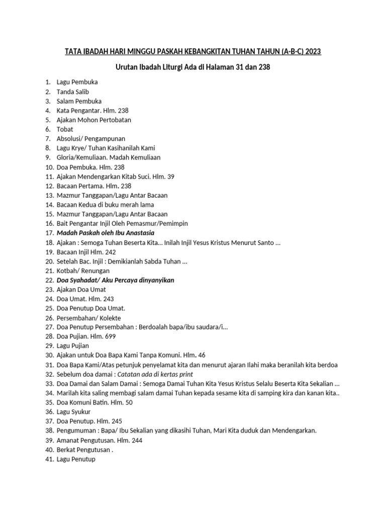 Tata Ibadah Hari Minggu Paskah Kebangkitan Tuhan 2023 | PDF