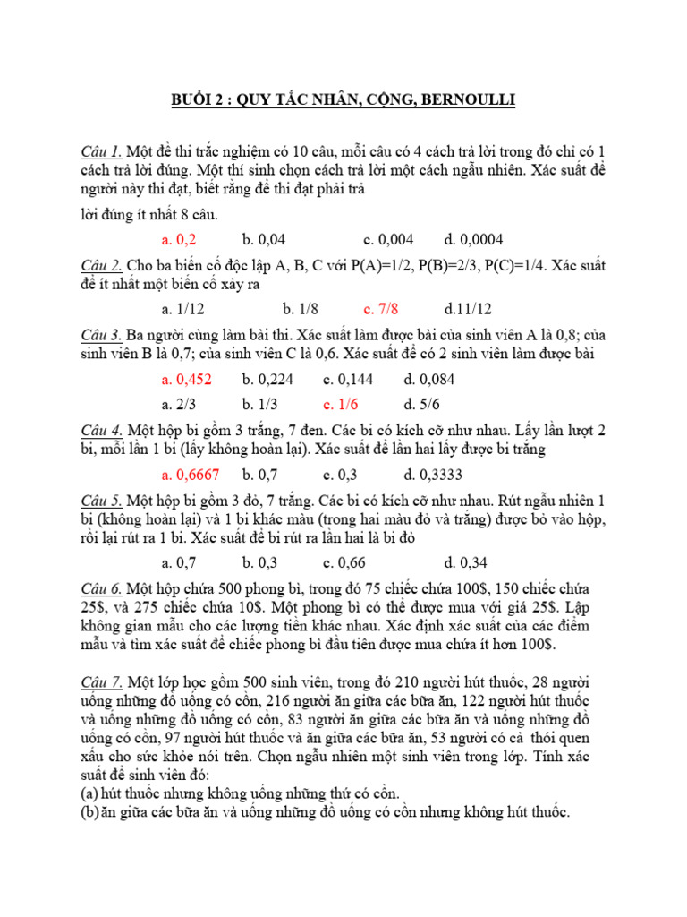 Bai Tap XSTK - Buoi 2 | PDF