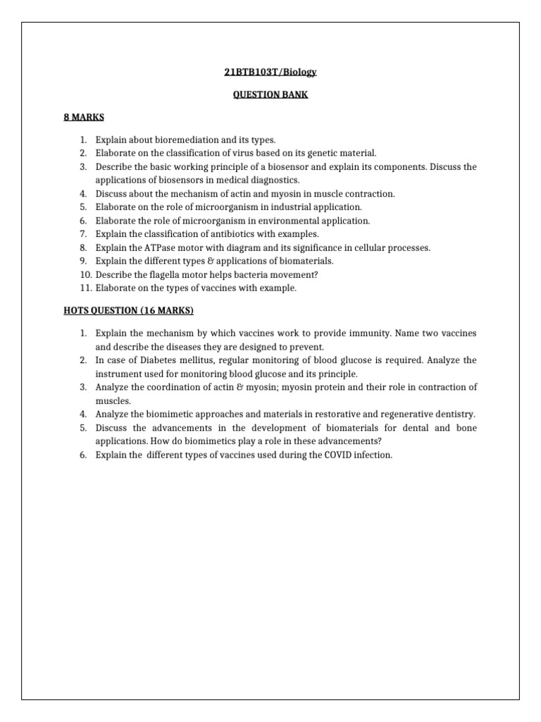 Biology Question Bank 21BTB103T | PDF