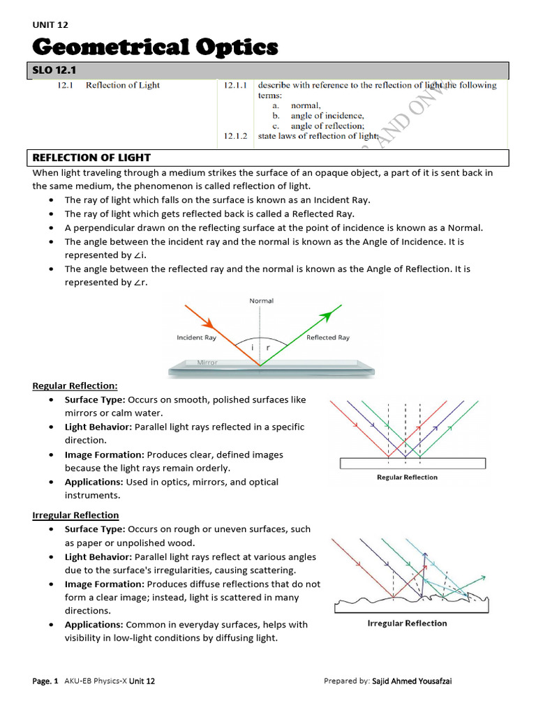 Geometrical Optics | PDF | Refraction | Mirror