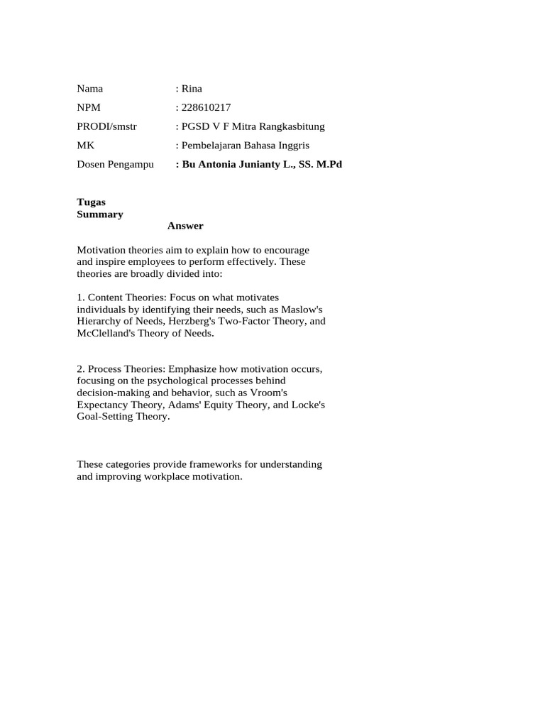 Tugas Summary MK B.inggris (Rina) | PDF