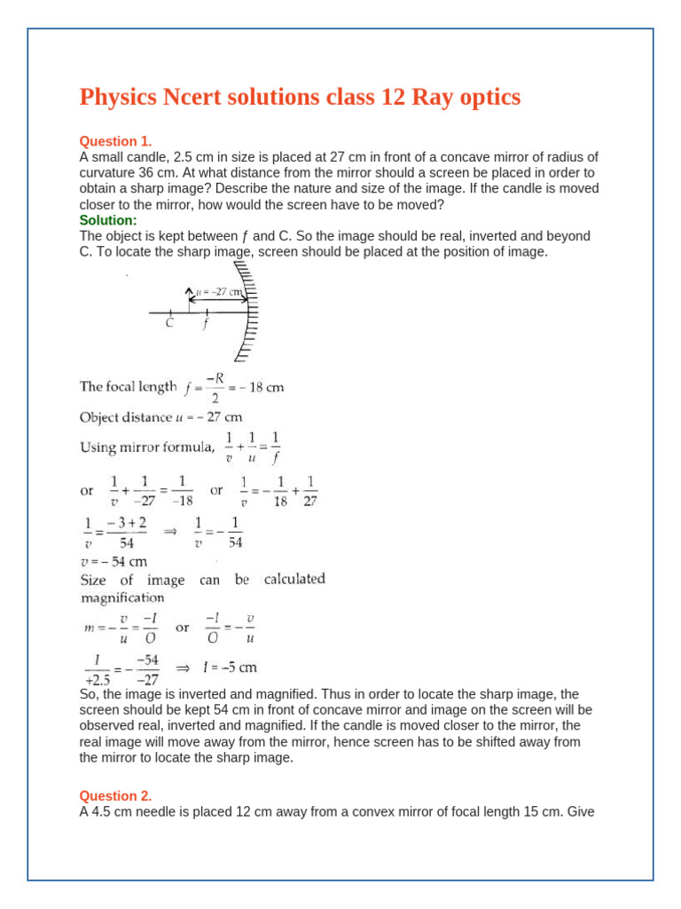 Physics Ray Optics Ncert | PDF | Optics | Light