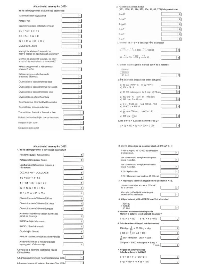 Alapműveleti Verseny 19-20 | PDF