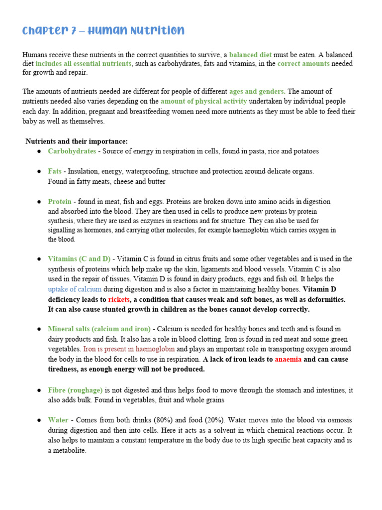 Chapter 7 Human Nutrition | PDF | Digestion | Gastrointestinal Tract