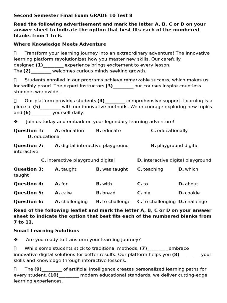 Second Semester Final Exam GRADE 10 | PDF | Learning | Brain
