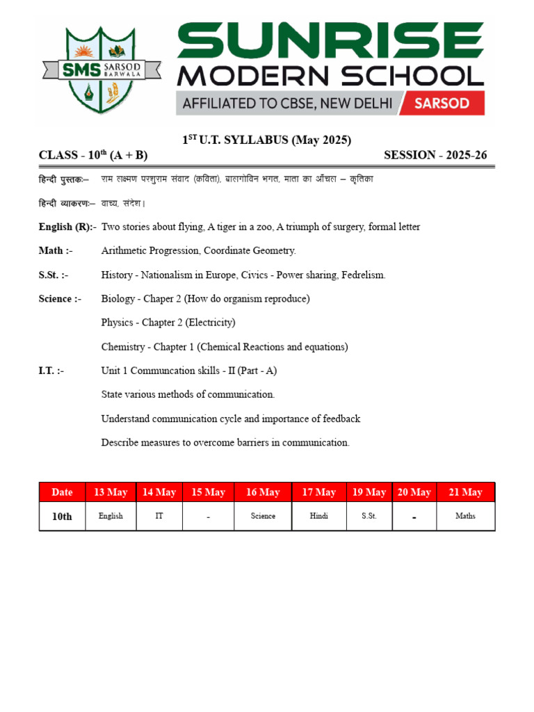 10th Grade Syllabus 2025-26 Overview | PDF