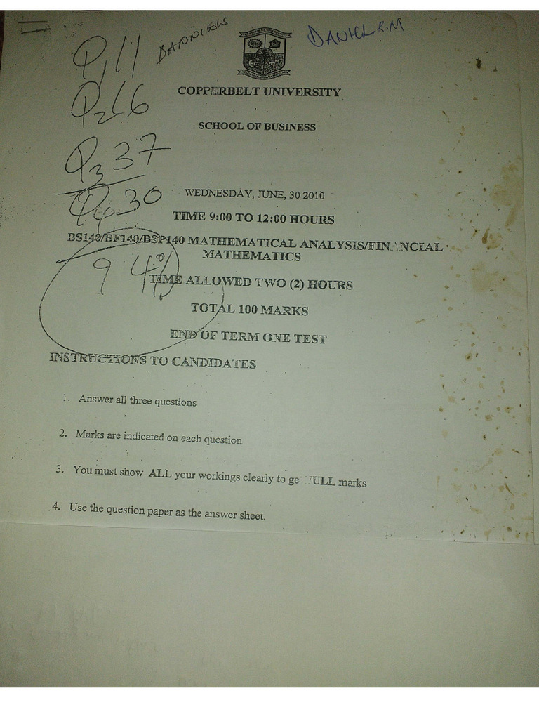 BS 140 Test 1 Papers | PDF