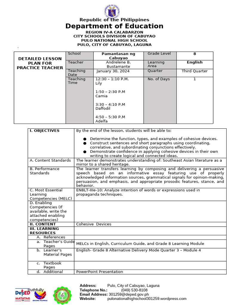 DLP Cohesive Devices PT 2 Jan28 | PDF | Cognitive Science | Learning