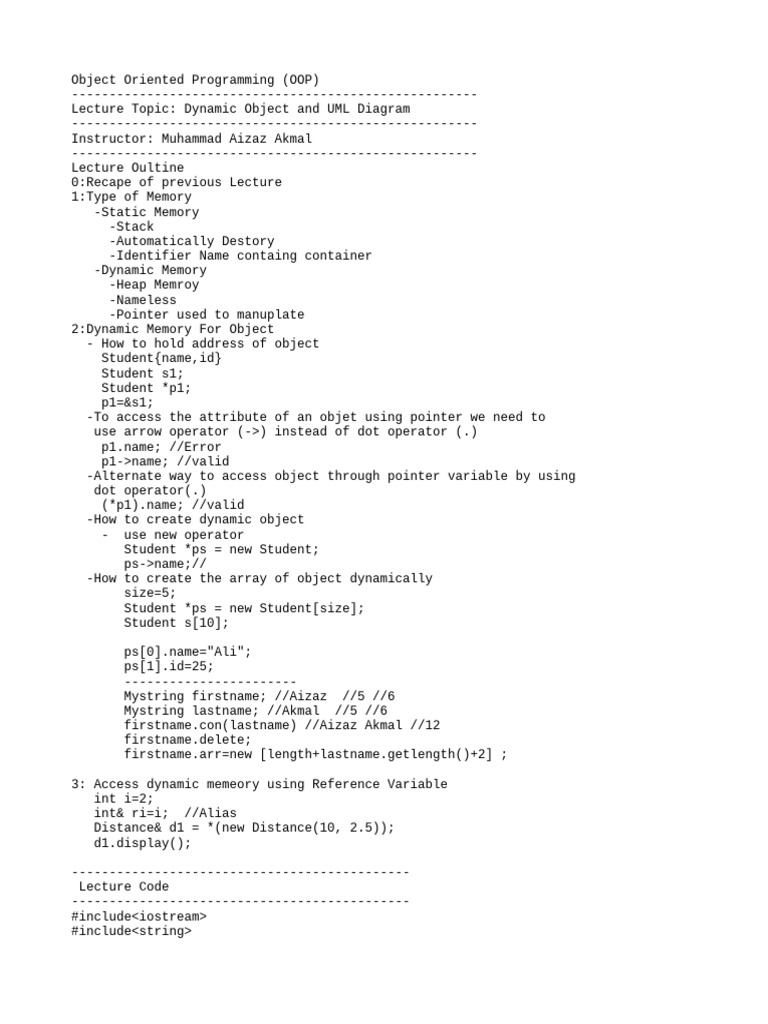 Ooplecture7dynamic Object Pdf Pointer Computer Programming