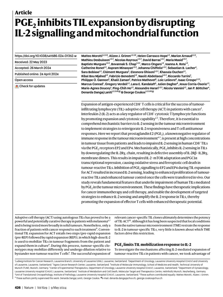 PGE2 Inhibits TIL Expansion by Disrupting IL-2 Signalling and ...