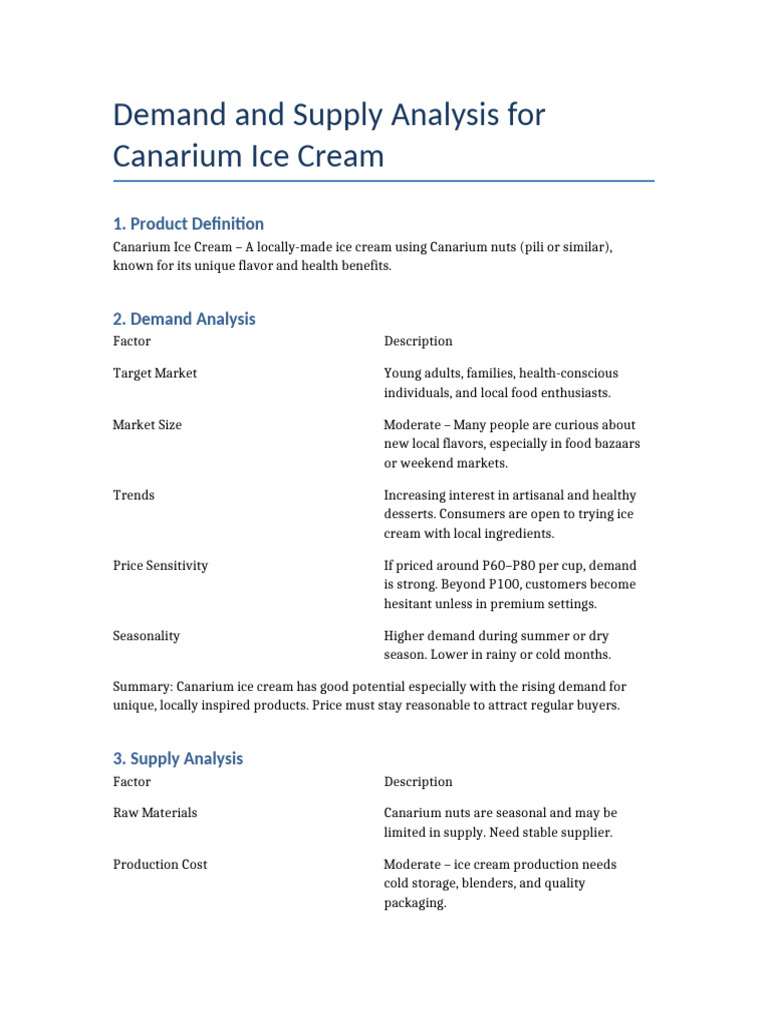 Demand and Supply Analysis Canarium Ice Cream | PDF | Demand | Supply ...