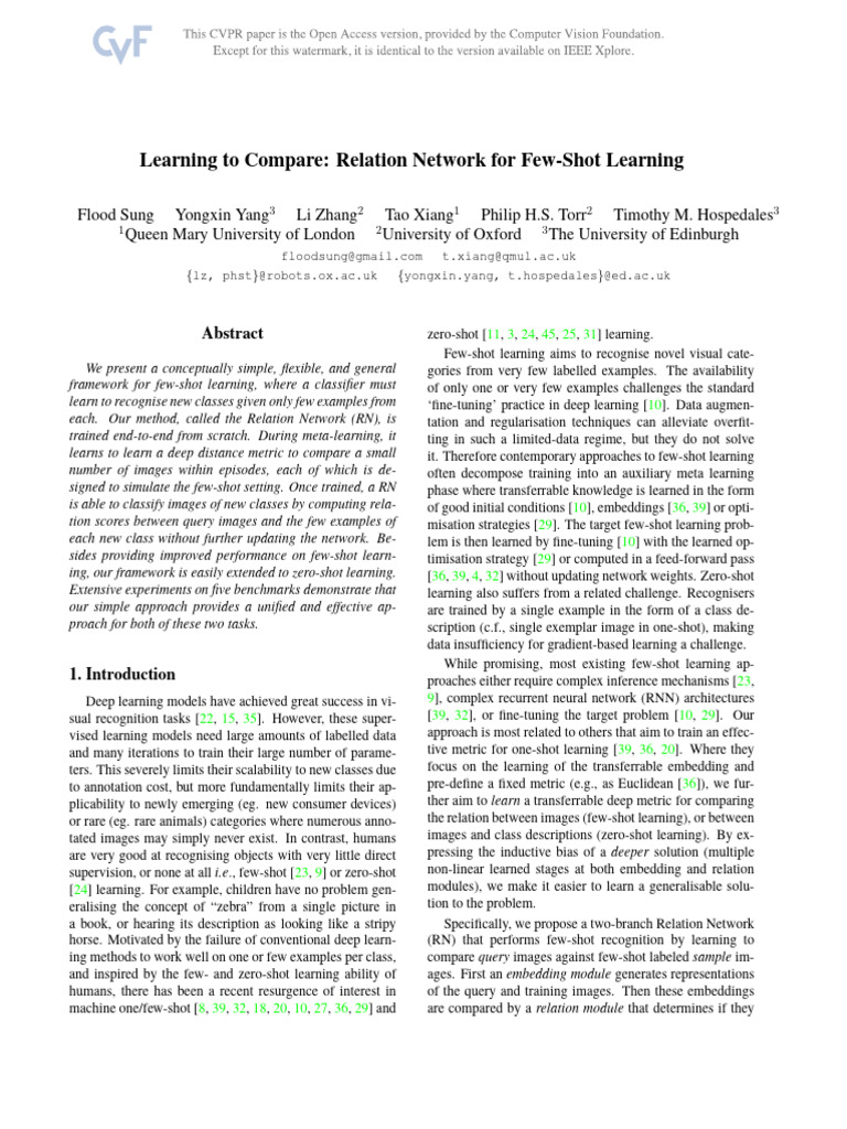 Sung Learning To Compare CVPR 2018 Paper | PDF | Deep Learning ...
