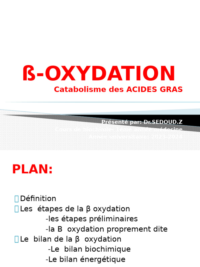 Bêta-oxydation des acides gras | PDF | Mitochondrie | Adénosine ...