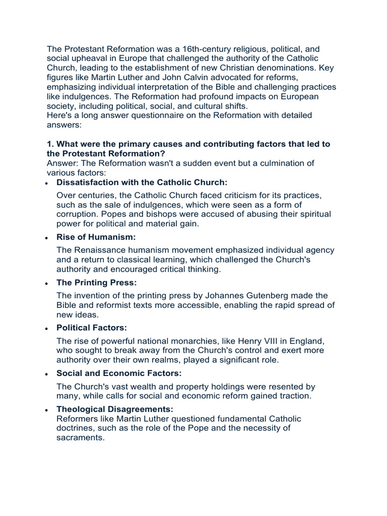 Key Insights on the Protestant Reformation | PDF | Protestantism ...