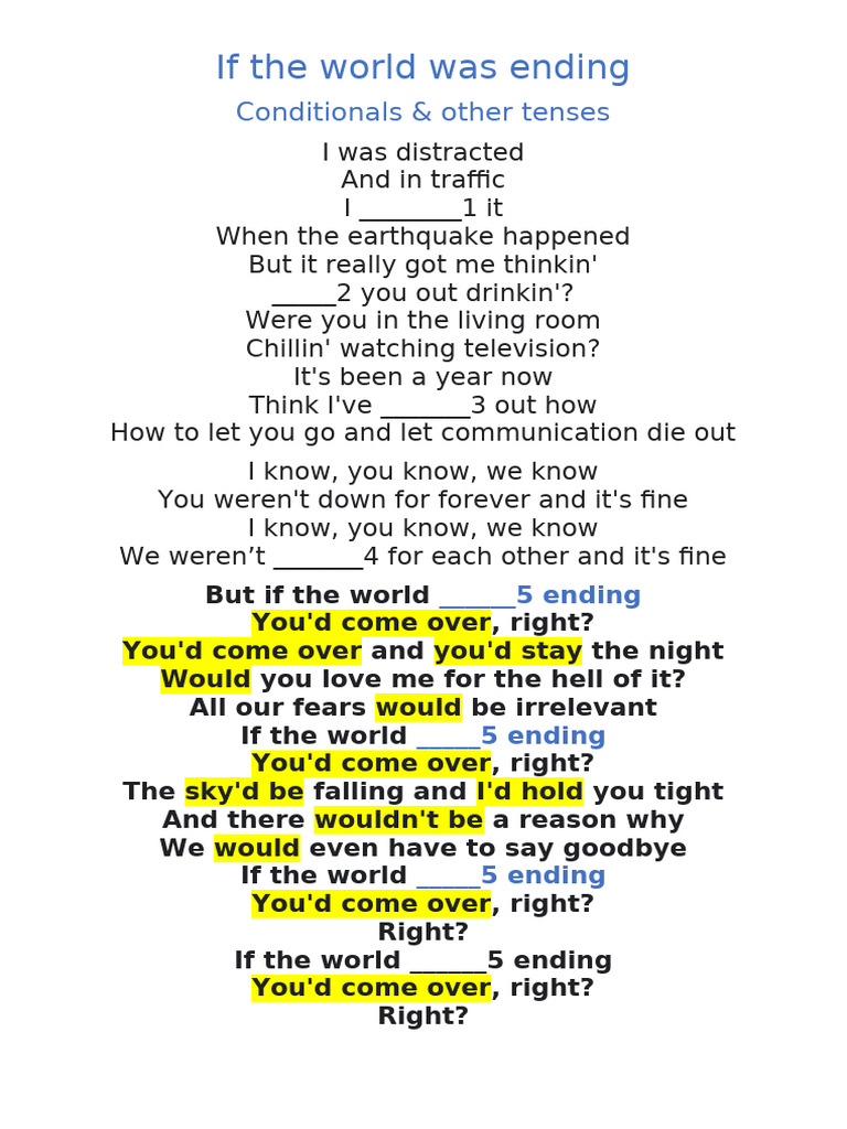 Analyzing Conditional Tenses in Song Lyrics | PDF