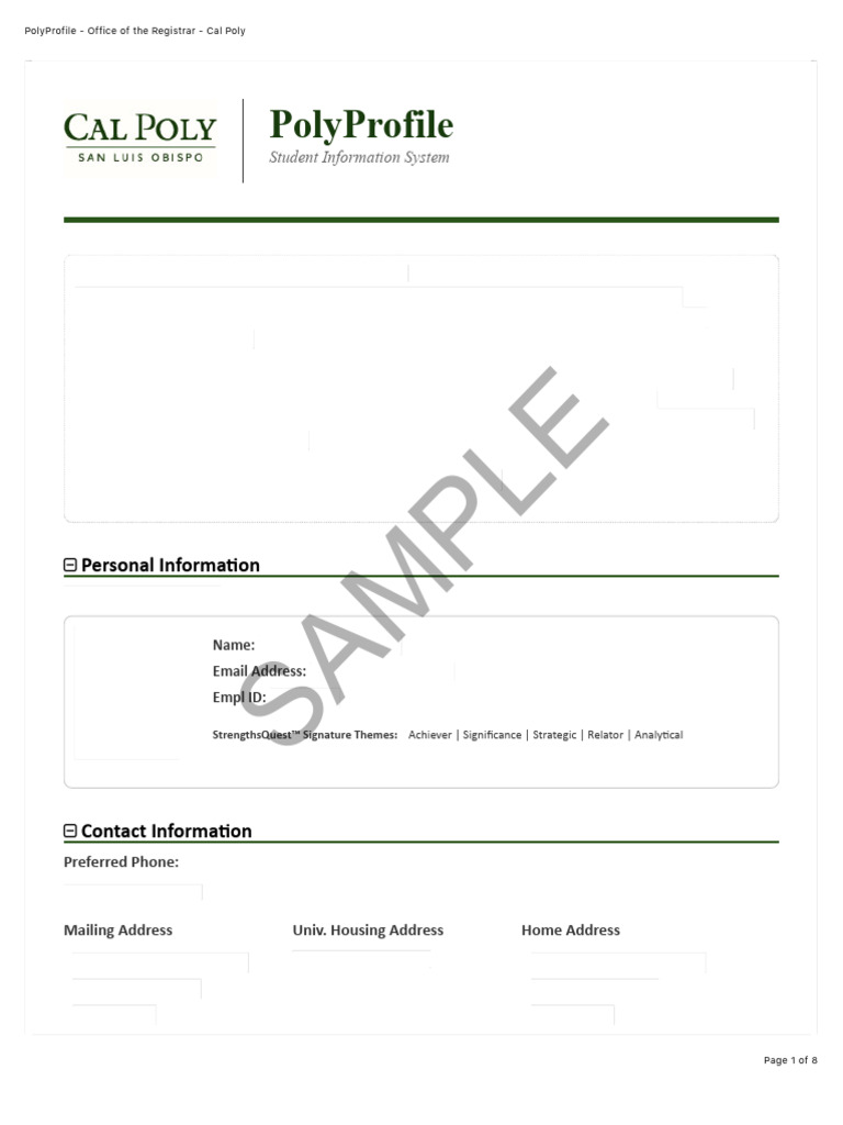San Luis Obispo Unofficial Transcript Example | PDF | Educational Stages | Academia