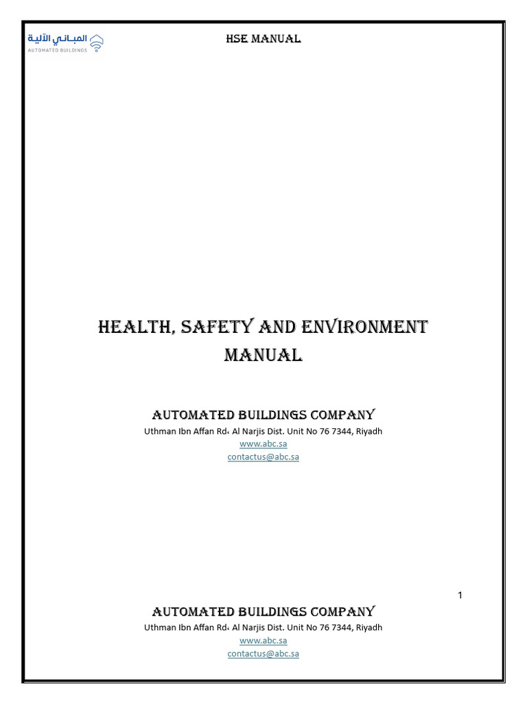 HSE Manual for Automated Buildings Company | PDF | Personal Protective ...