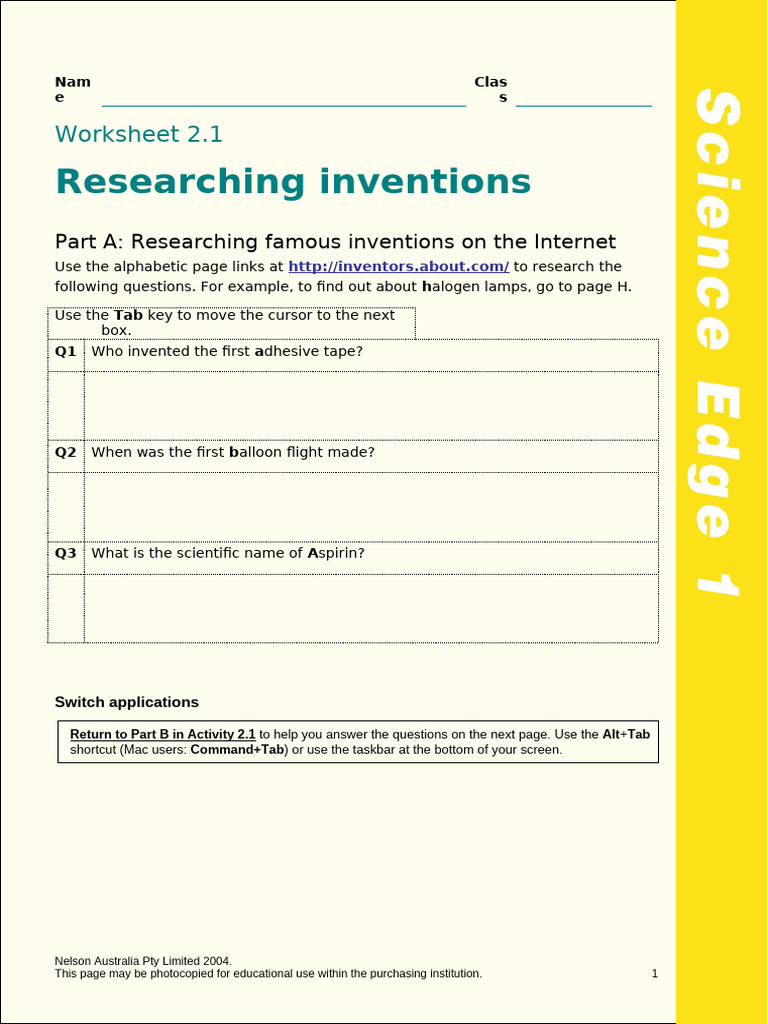 Researching Famous Inventions Worksheet | PDF