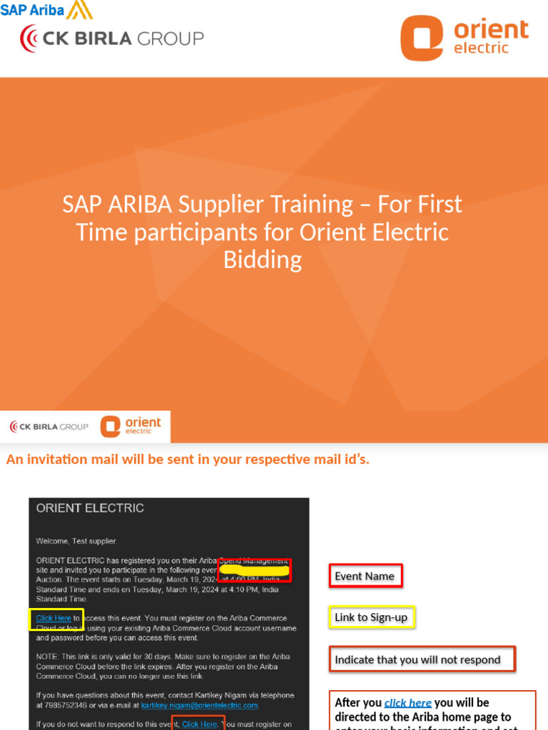 SAP Ariba Supplier Training - For First Time Participants For Orient Electric Bidding | PDF