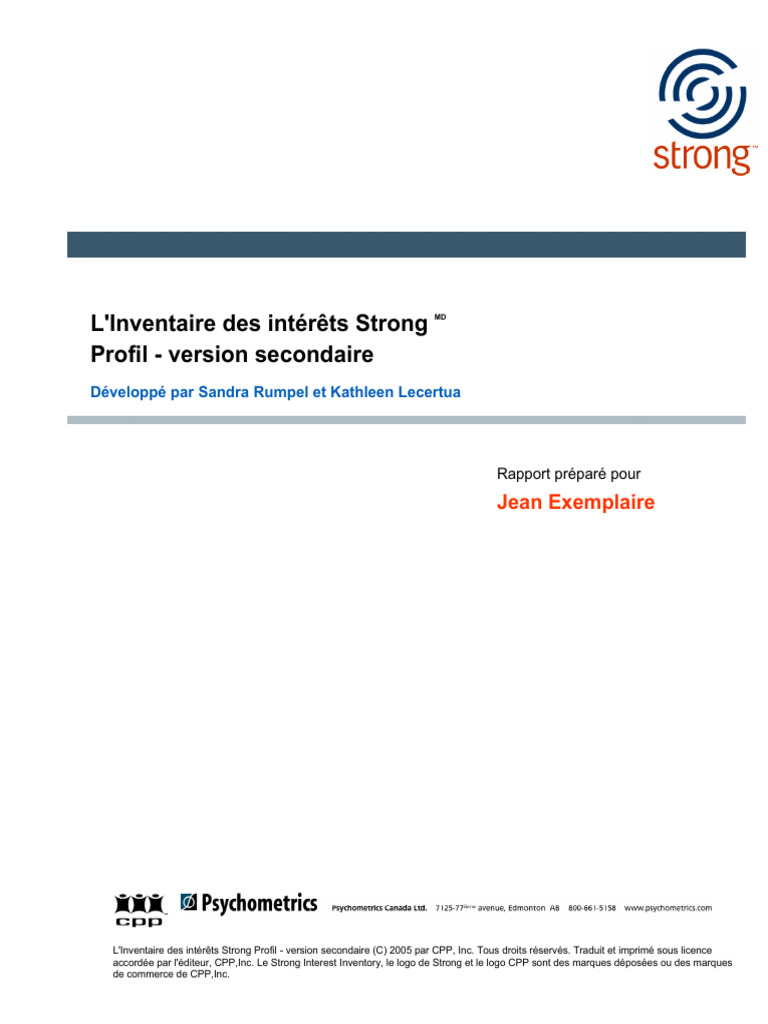 Fiche Resultats Riasec Version Strong - FR - Ps | PDF
