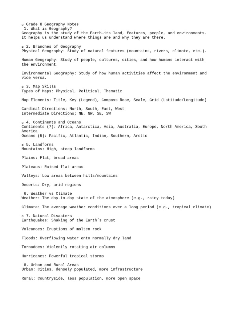 ? Grade 8 Geography Notes | PDF