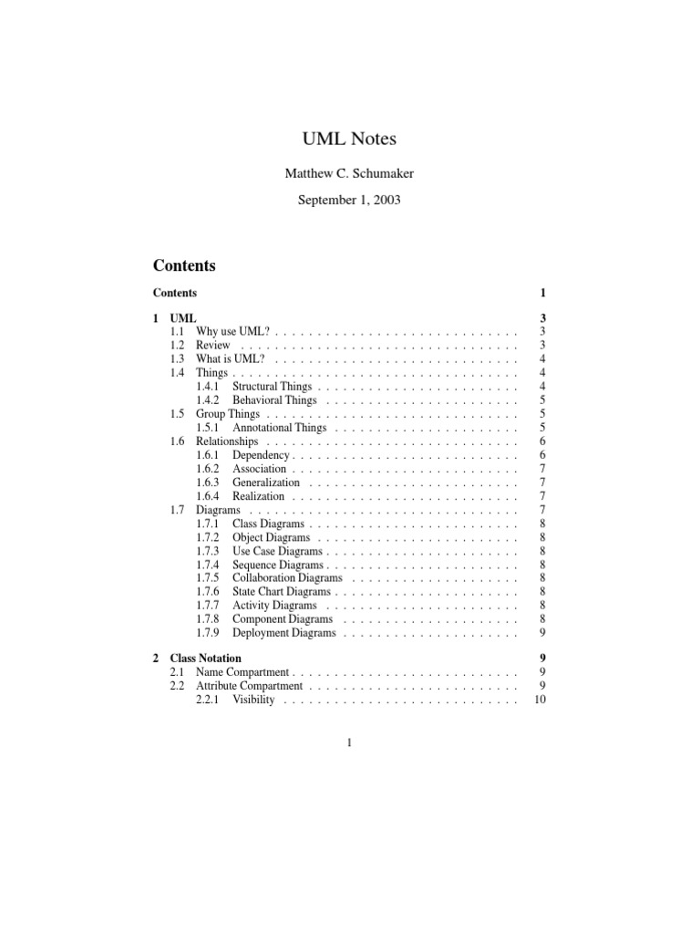 UML Notes: Matthew C. Schumaker September 1, 2003 | PDF | Unified ...