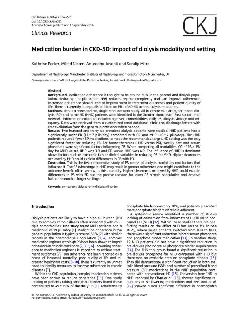Medication Burden in CKD-5D | PDF | Medical Specialties | Medicine