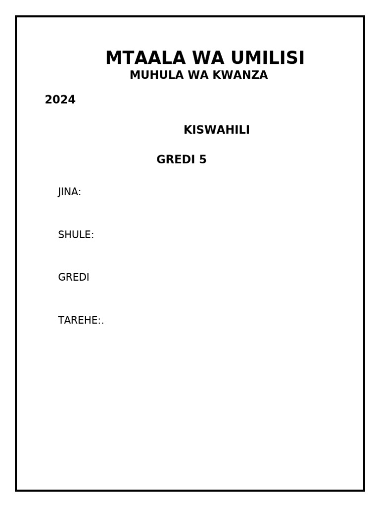 Grade 5 Kiswahili | PDF