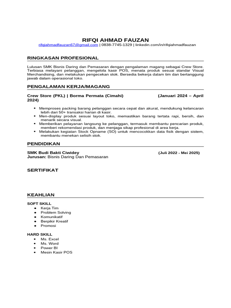 CV ATS (Bahasa Indonesia) | PDF
